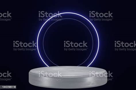 블루 네온 라이트 제품 배경 무대 또는 빛 스포트라이트와 빈 디스플레이 플랫폼 그런지 거리 바닥에 연단 받침대 3d 일러스트 렌더링 0명에 대한 스톡 사진 및 기타 이미지