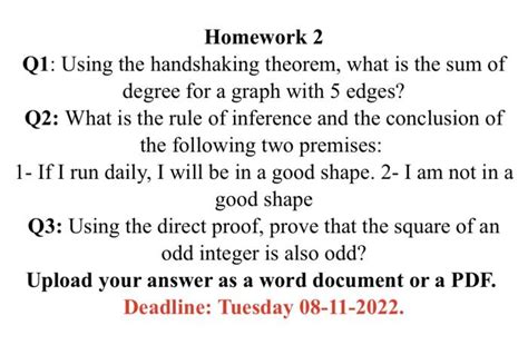 Solved Homework 2 Q1 Using The Handshaking Theorem What Is