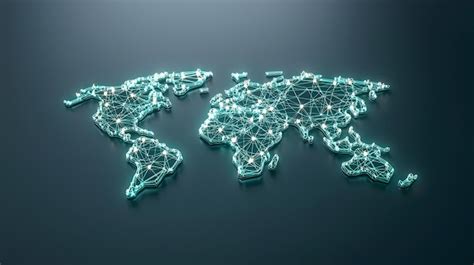 Futuristic Digital World Map With Glowing Data Points And Connections Ideal For A Global Science