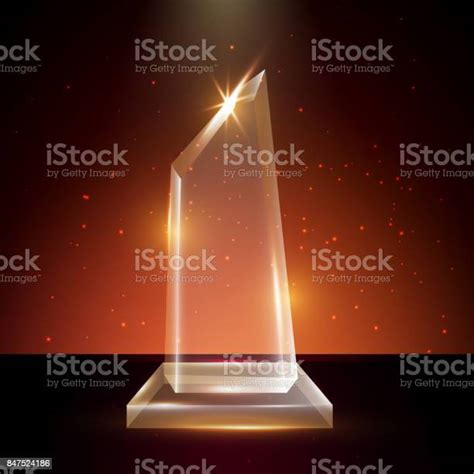 빛나는 배경에서 빈 투명 한 벡터 아크릴 유리 트로피 수상 서식 파일 3차원 형태에 대한 스톡 벡터 아트 및 기타 이미지 3