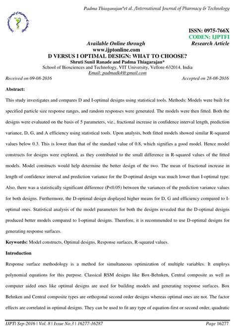 Pdf D Versus I Optimal Design What To Choose