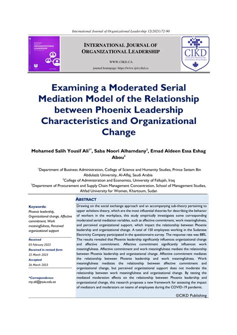 Pdf Examining A Moderated Serial Mediation Model Of The Relationship Between Phoenix