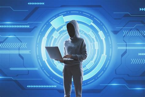 Premium Photo Hacker Using Laptop On Creative Blue Hitech Background