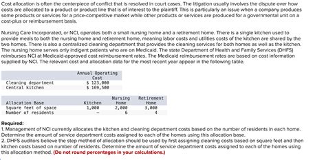 Solved Cost Allocation Is Often The Centerpiece Of Conflict Chegg Com