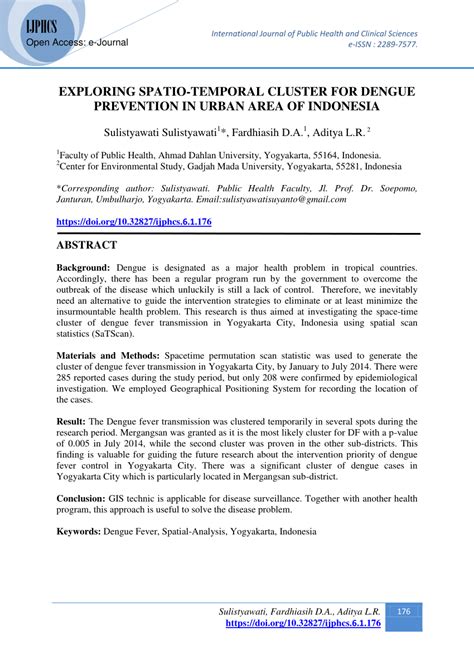 Pdf Exploring Spatio Temporal Cluster For Dengue Prevention In Urban