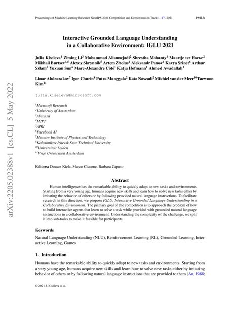 Interactive Grounded Language Understanding In A Collaborative Environment IGLU DeepAI