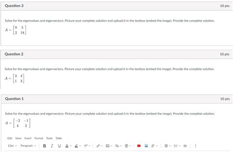 Solved Question Pts Solve For The Eigenvalues And Chegg