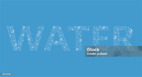 파란색 배경에 거품에서 단어 물 거품이 튀는 투명한 텍스트 3d 벡터 현실적인 공기 물방울 수중 공기 비 응축수 벡터 일러스트레이션 Eps 10 3차원 형태에 대한 스톡