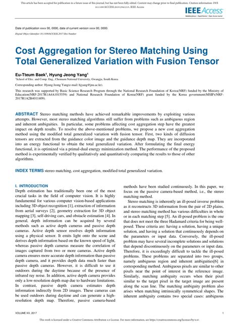 Pdf Cost Aggregation For Stereo Matching Using Total Generalized Variation With Fusion Tensor