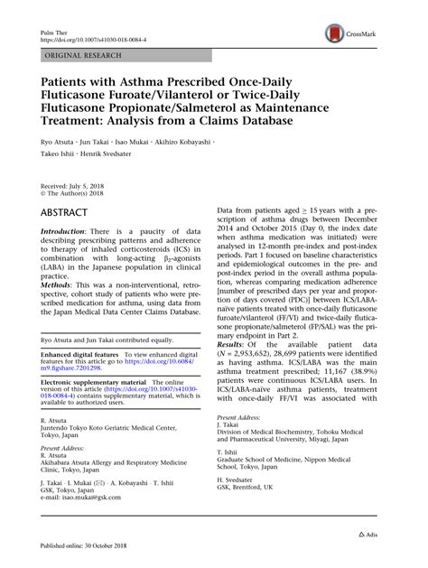 Pdf Patients With Asthma Prescribed Once Daily Fluticasone Furoate
