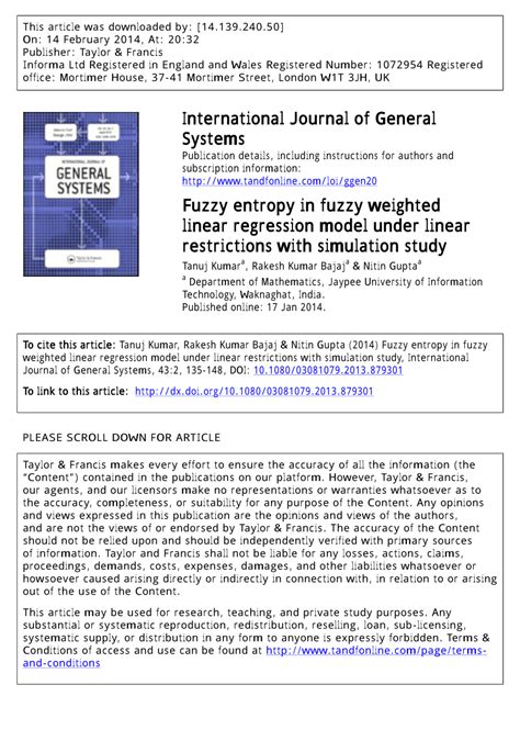 Pdf Fuzzy Entropy In Fuzzy Weighted Linear Regression Model Under