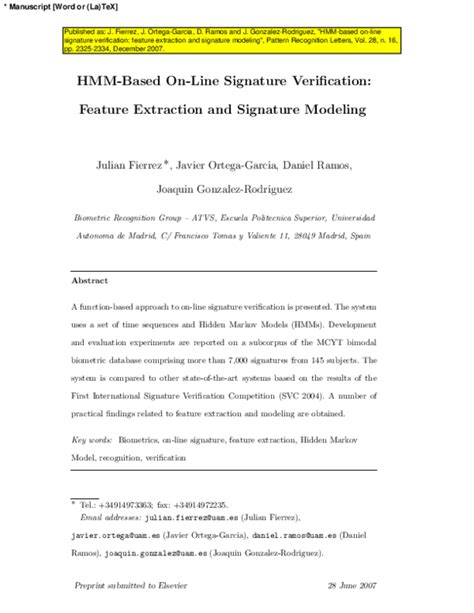 pdf hmm based on line signature verification feature extraction and