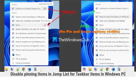 How To Disable Taskbar Jump List In Windows