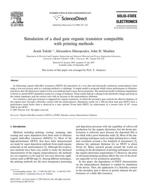 Pdf Simulation Of A Dual Gate Organic Transistor Compatible With Printing Methods Dokumentips