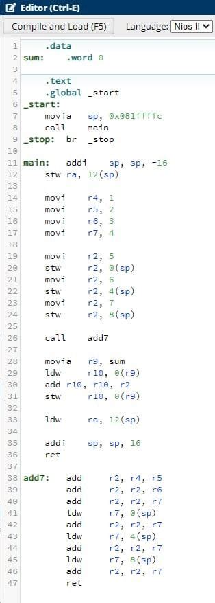 solved given the following uncommented nios ii program