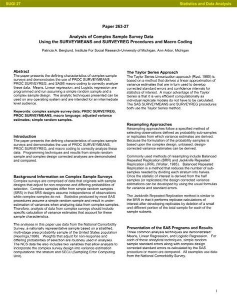 sugi 27 analysis of complex sample survey data using the sas