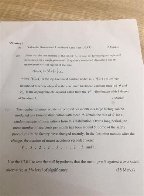 solved question 2 a define the generalixed likelihood