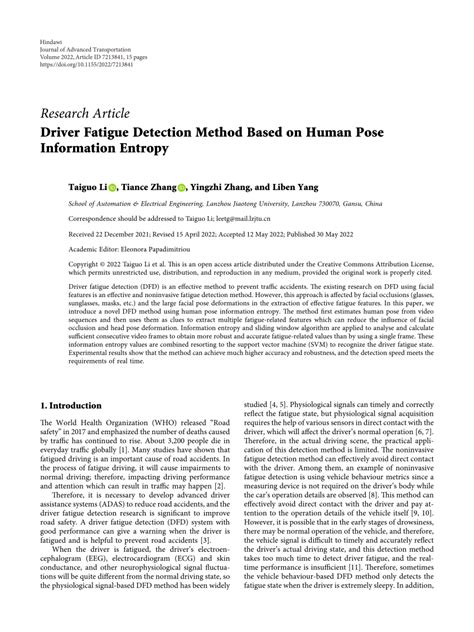 PDF Driver Fatigue Detection Method Based On Human Pose Information Entropy