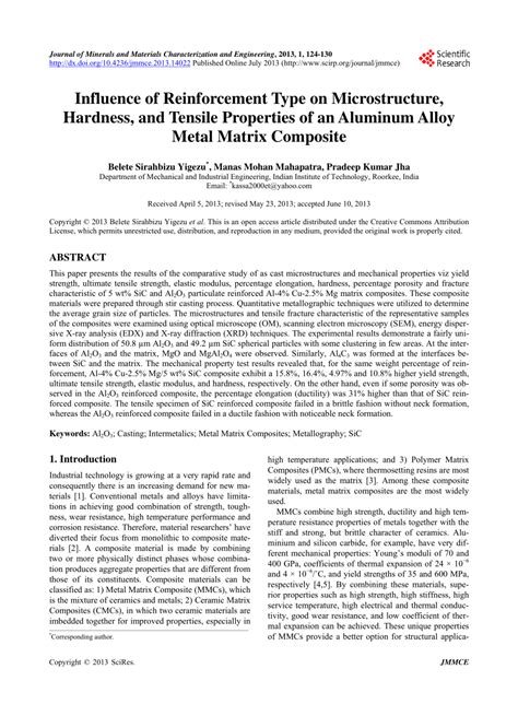Pdf Influence Of Reinforcement Type On Microstructure Hardness And Tensile Properties Of An