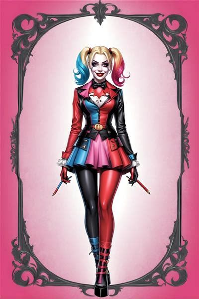 هارلی کوئین پوستر تصویرسازی حرفه ای در زمینه رنگی عکس با کیفیت و وکتور