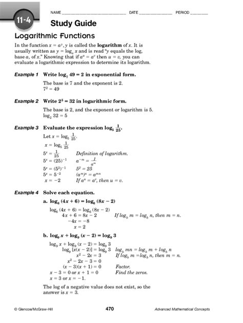 Fillable Online Logarithmic Functions Math 114 College Algebra Name Fax Email Print Pdffiller