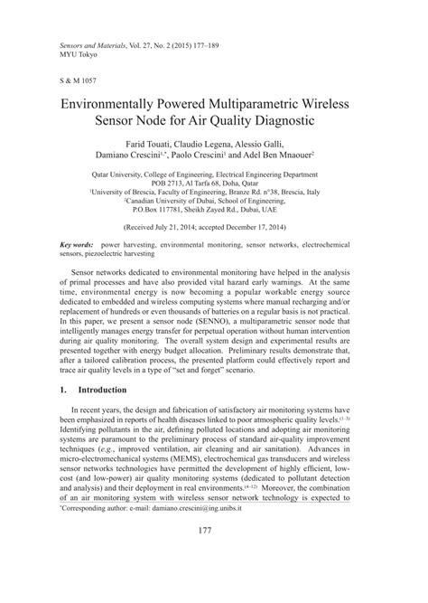 Pdf Environmentally Powered Multiparametric Wireless Sensor Node For Air Quality Diagnostic