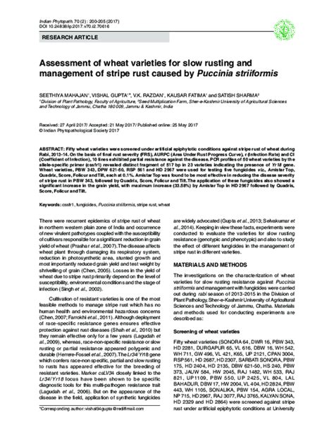 Pdf Assessment Of Wheat Varieties For Slow Rusting And Management Of