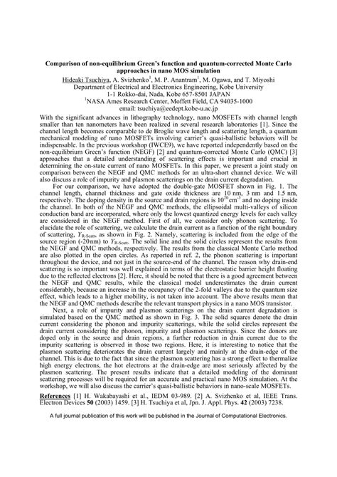 Pdf Comparison Of Non Equilibrium Greens Function And Quantum