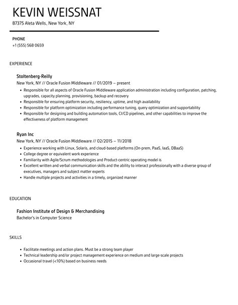 Oracle Fusion Middleware Resume Samples Velvet Jobs