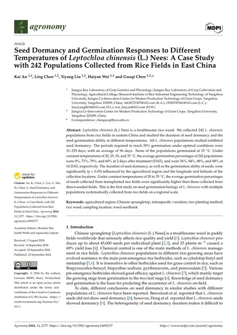 Pdf Seed Dormancy And Germination Responses To Different Temperatures