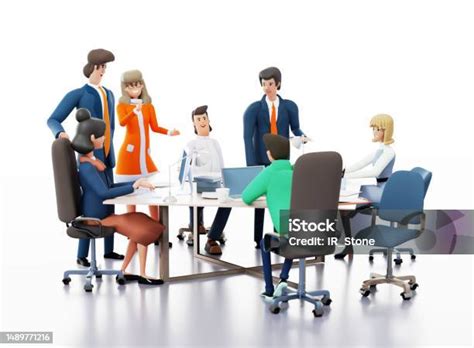 사무실에서 함께 일하고 프로젝트에서 협력하고 이야기하고 아이디어를 공유하는 성공적인 비즈니스 사람들 3d 렌더링 그림 It
