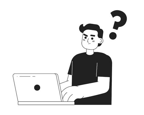 Premium Vector Confused Programmer With Laptop Monochromatic Flat