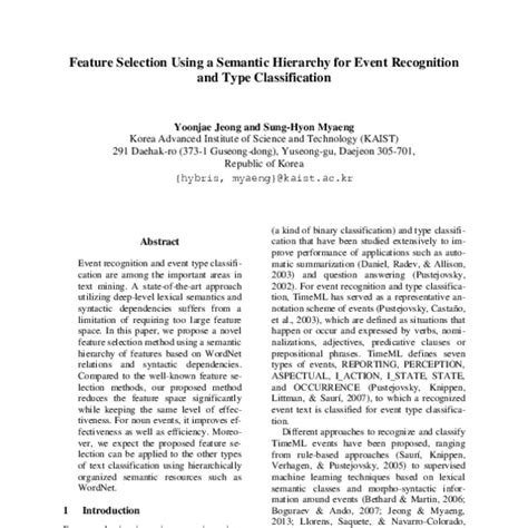Feature Selection Using A Semantic Hierarchy For Event Recognition And Type Classification Acl