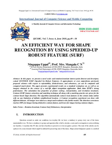 pdf an efficient way for shape recognition by using speeded up robust