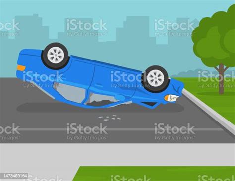 자동차가 충돌 후 지붕으로 뒤집힙니다 야외 주차장에서 거꾸로 된 자동차 충돌 거리에 대한 스톡 벡터 아트 및 기타 이미지 거리 교통 교통사고 충돌 사고 Istock