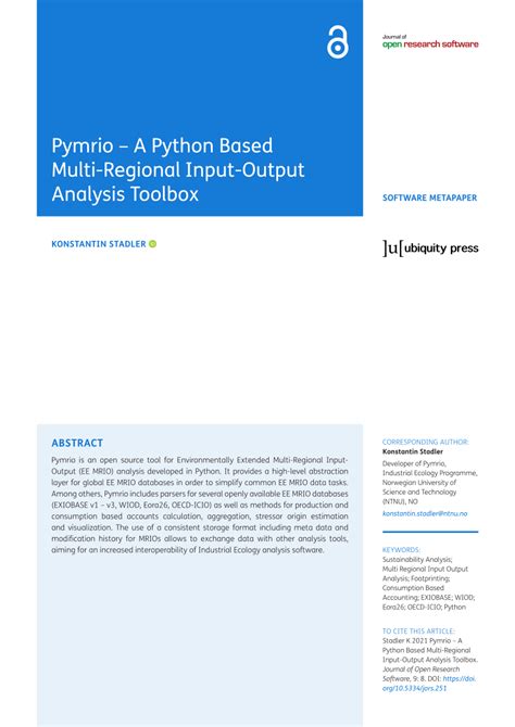 pdf pymrio a python based multi regional input output analysis toolbox
