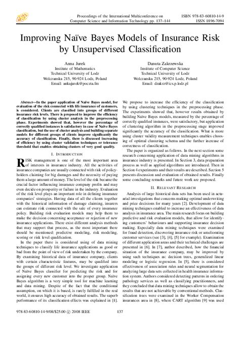 pdf improving naive bayes models of insurance risk by unsupervised