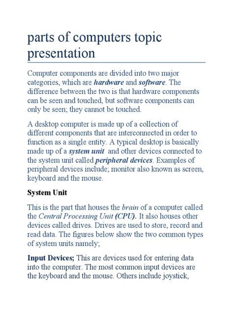 Parts Of Computers Topic Presentation Pdf Computer Data Storage