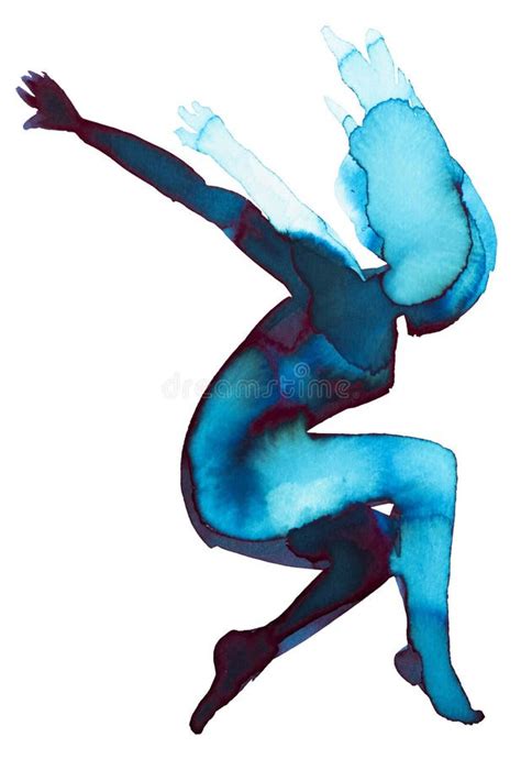 Dynamic Fluid Poses Captured In Vibrant Blue Watercolors Depicting Movement And Grace Stock