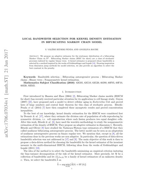 pdf local bandwidth selection for kernel density estimation in