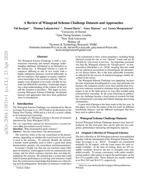 A Review Of Winograd Schema Challenge Datasets And Approaches DeepAI