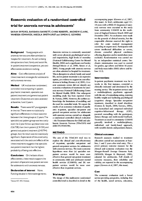 Pdf Economic Evaluation Of A Randomised Controlled Trial For Anorexia Nervosa In Adolescents