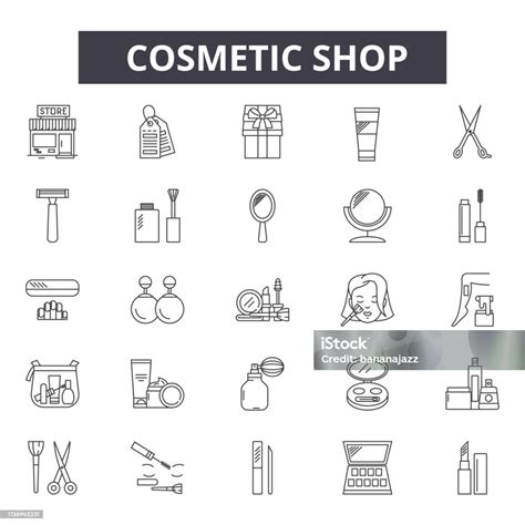 웹 및 모바일 디자인에 대 한 화장품 숍 라인 아이콘입니다 편집 가능한 스트로크 기호입니다 코스메틱 숍 개요 개념 일러스트 메이크업 화장품에 대한 스톡 벡터 아트 및 기타