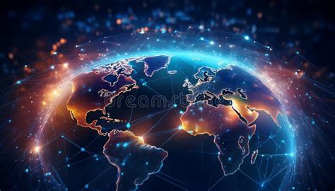 Global Digital Network Connecting Continents Worldwide Map Stock