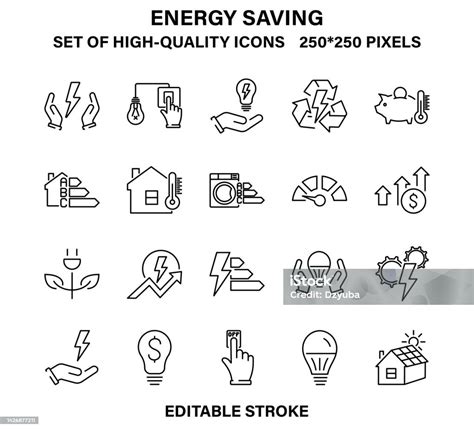 전기 절약에 대한 간단하지만 고품질의 선형 아이콘 세트 아이콘에 대한 스톡 벡터 아트 및 기타 이미지 아이콘 활력 전기