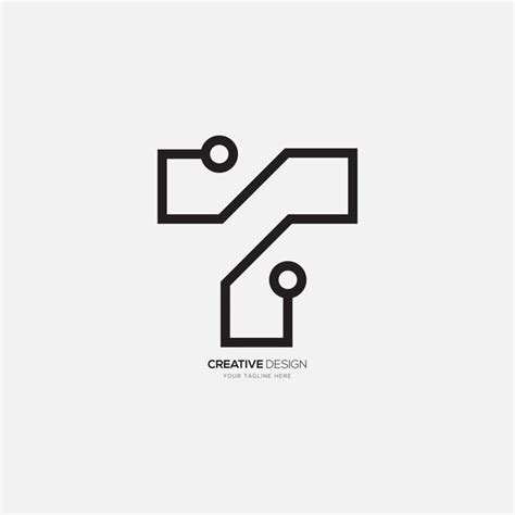 소프트웨어 기술 현대 로고가 있는 최소 라인 아트 문자 T 프리미엄 벡터