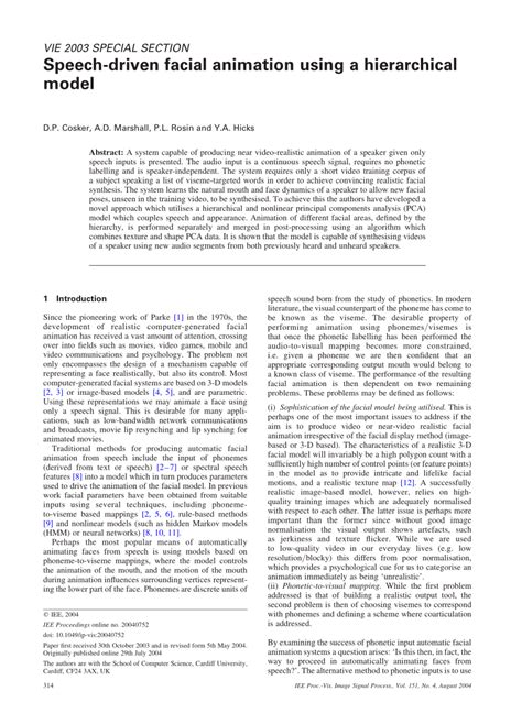 Pdf Speech Driven Facial Animation Using A Hierarchical Model