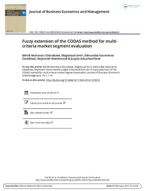 Pdf Fuzzy Extension Of The Codas Method For Multi Criteria Market Segment Evaluation