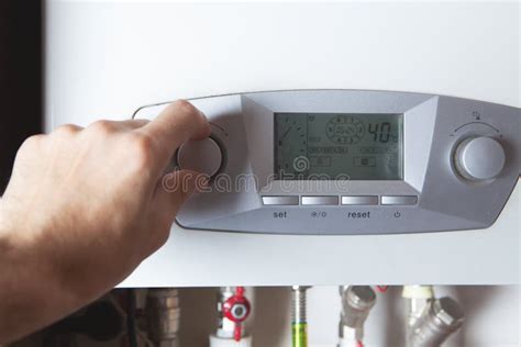 The Man Controls The Heating System Stock Image Image Of Hand Temperature 239422975