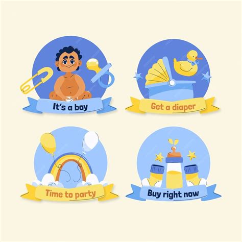 베이비 샤워 파티 축하 레이블 컬렉션 무료 벡터